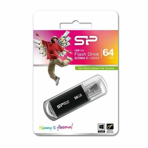 Память USB Flash 64 ГБ Silicon Power Ultima II I-Series (SP064GBUF2M01V1K) - USB 2.0, до 15 Мбайт/сек, монолит с колпачком, металл
