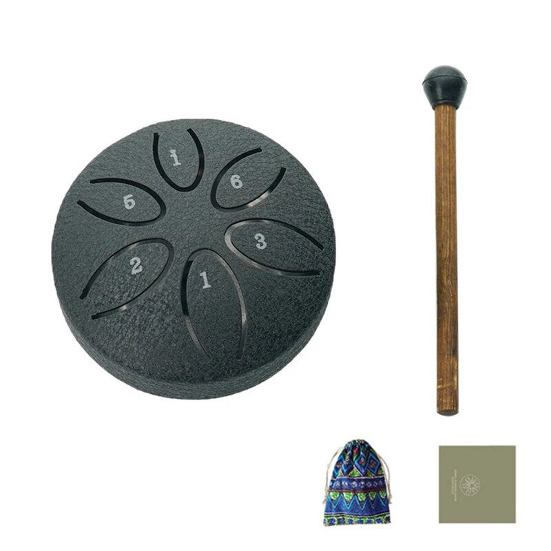 Стальной язычковый барабан 6 нот, 3 дюйма, Black