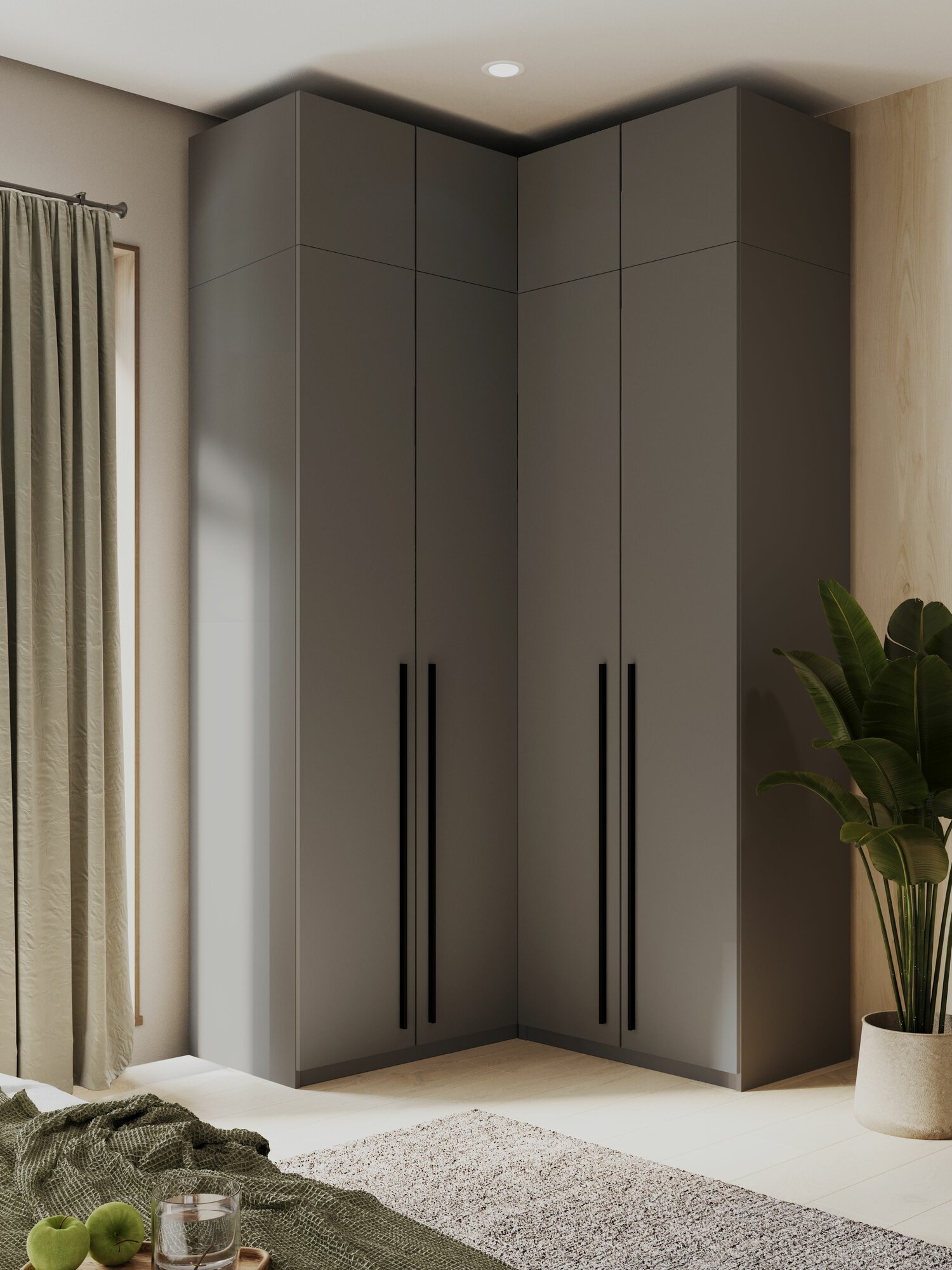 Угловой шкаф для одежды распашной с ящиками и антресолью, Принцесса Мелания, Графит, 2600х1300х520мм