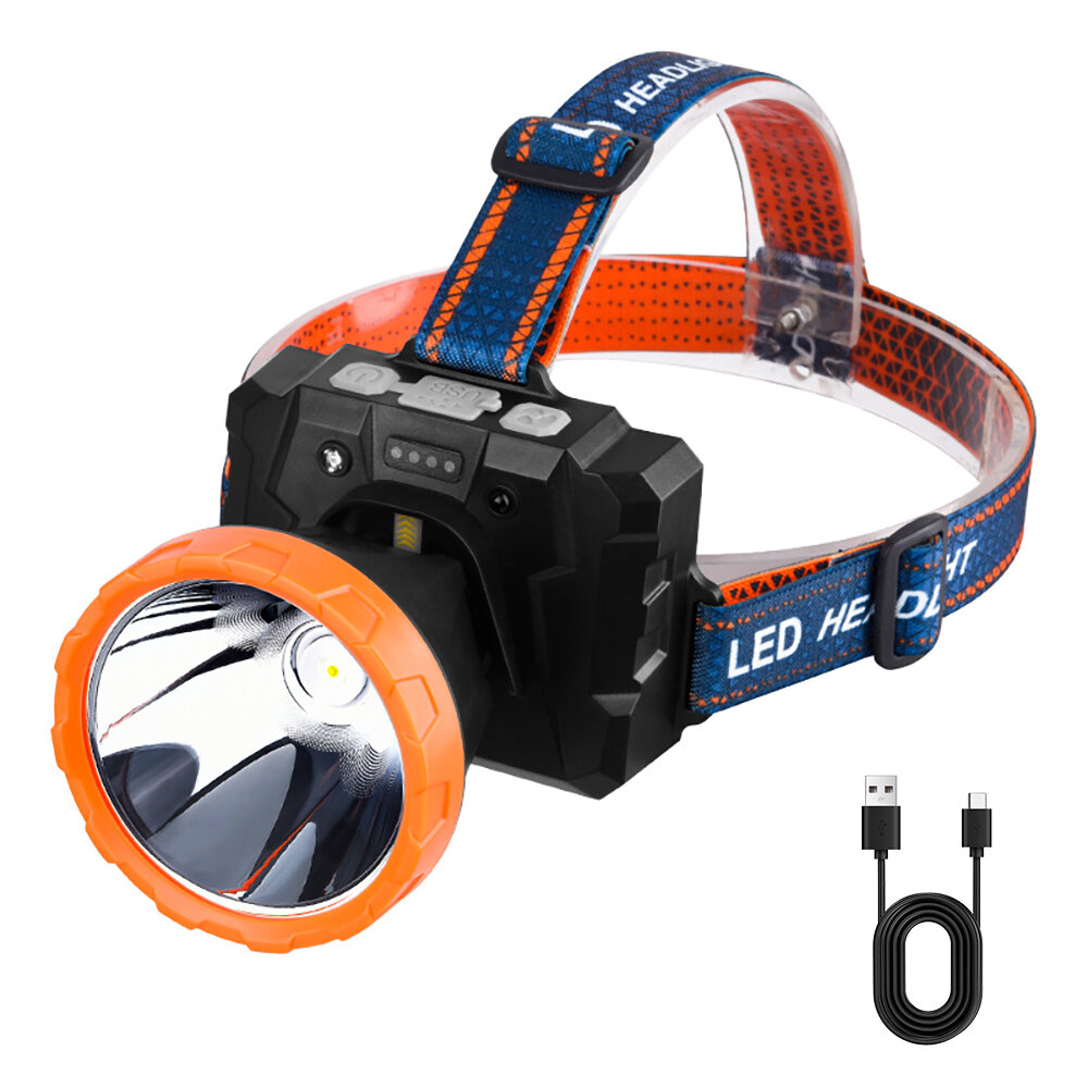 Налобный фонарь с вентилятором BORUiT, встроенный аккумулятор 18650, зарядка Type-C