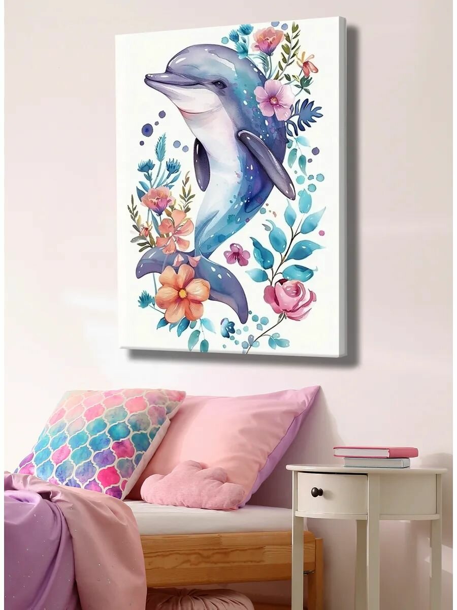 Картина Цветочный дельфин на стену 30х40см 1шт.