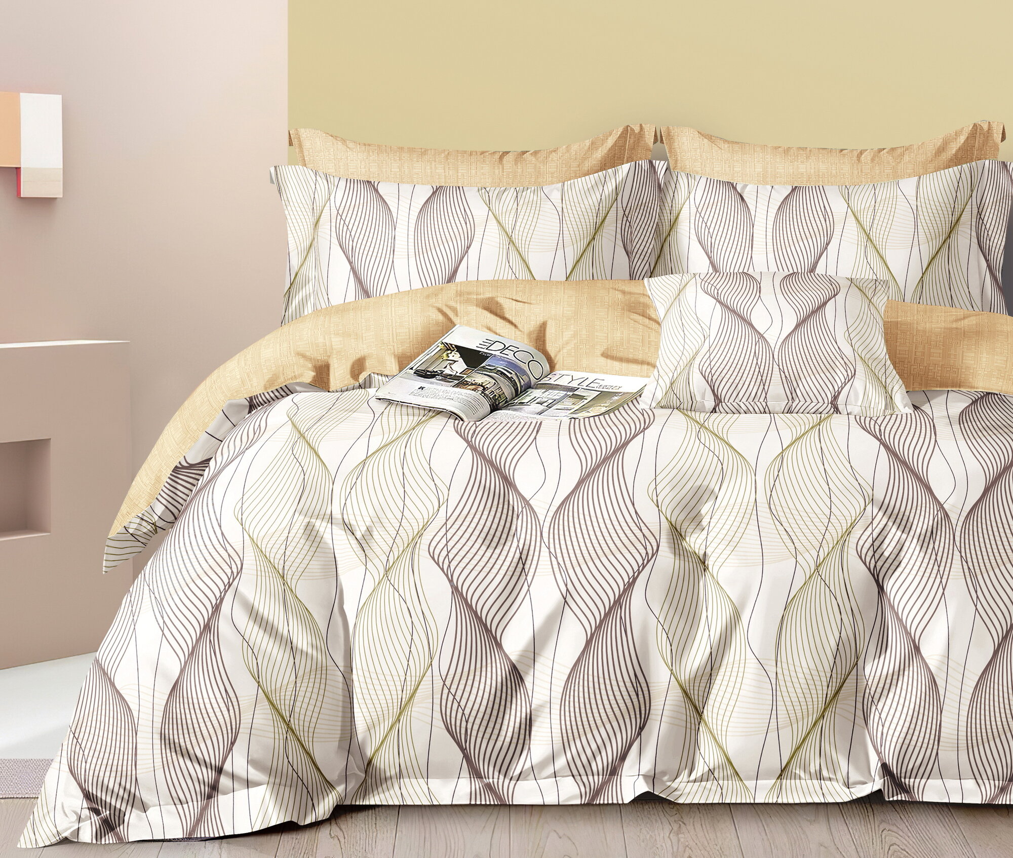 Постельное белье Розовые сны, евромакси с простыней на резинке 180*200, сатин, хлопок, с наволочками 50х70 2шт. и 70х70 2шт, СК-832-макси-4нав-180