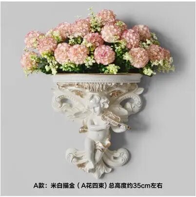 Европейские смоляные настенные вазы с ангелом, аксессуары, искусственный цветочный горшок, украшение для дома, комнаты, декор, наклейка на стену, фреска, свадебные подарки, Розовый