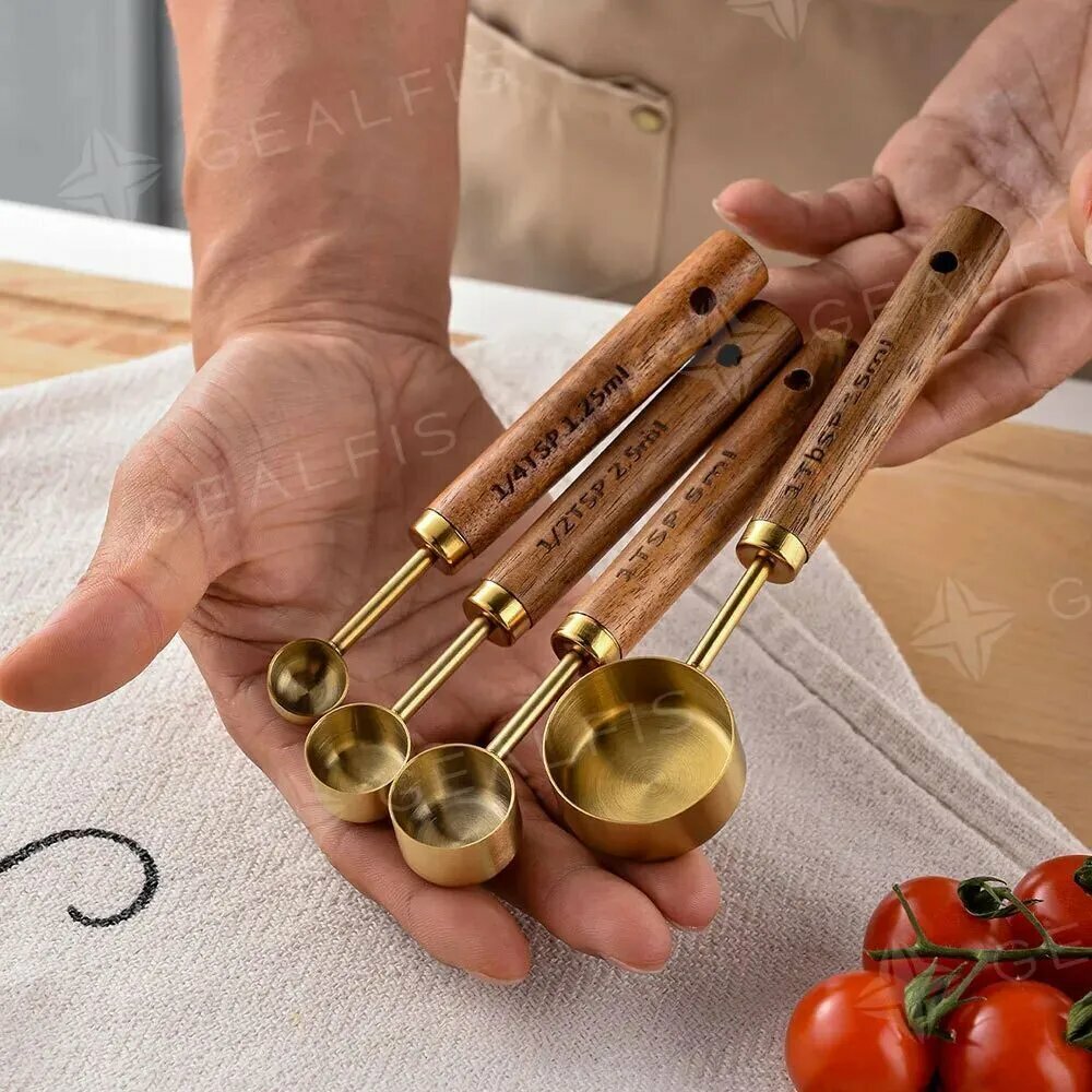 Набор мерных ложек из нержавеющей стали с позолотой – 1,25 мл, 2,5 мл, 5 мл, 15 мл (4 шт)