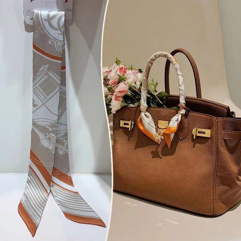 Шелковый шарф на сумку Hermes, цвет Hc23