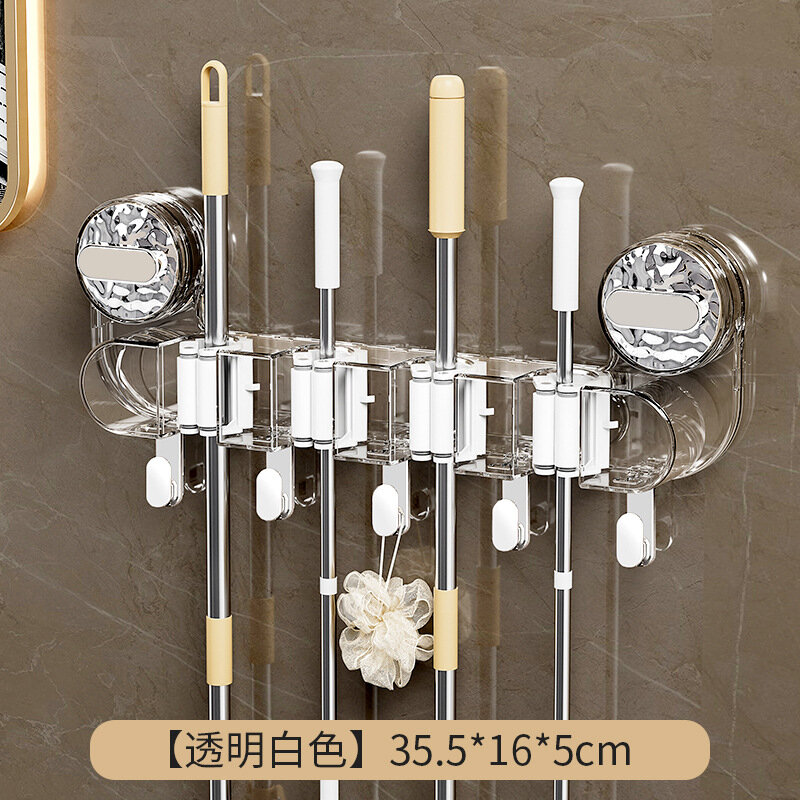 Настенный стеллаж для швабры "Двойная присоска", с зажимом-крючком