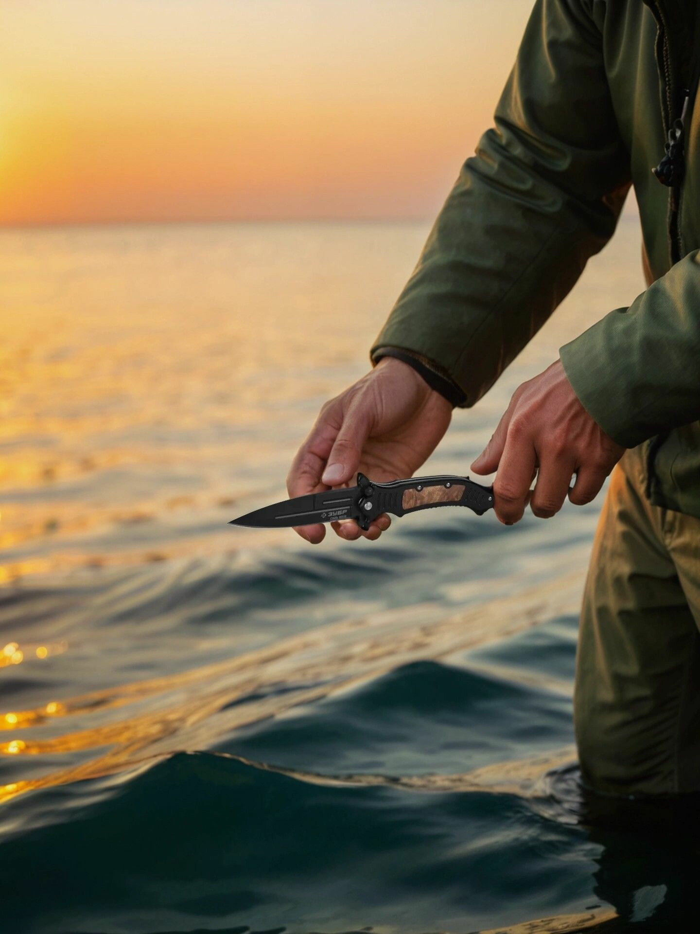 Нож ЗУБР ПРЕМИУМ "СТИЛЕТ" 47716, нержавеющая сталь 95X18, рукоять из алюминия и дерева