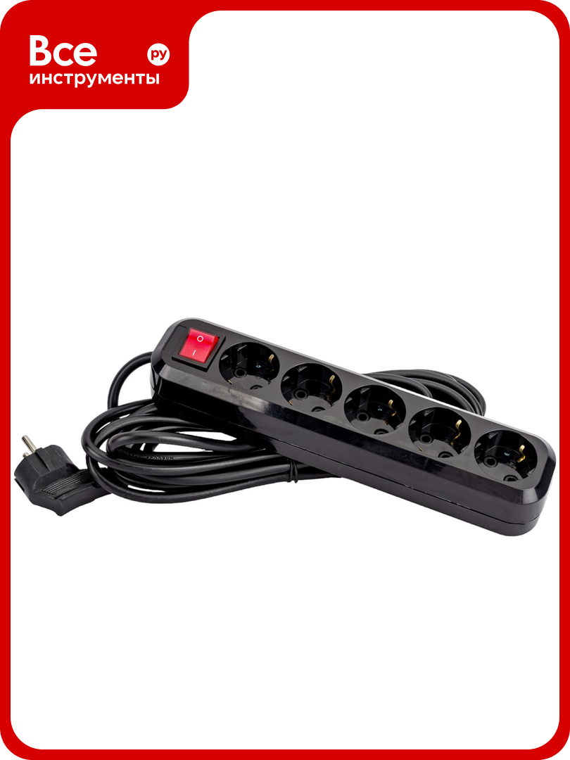 Сетевой фильтр 5bites 5м, 5 розеток, 16A, черный SP5B-350, латуни, 5 м