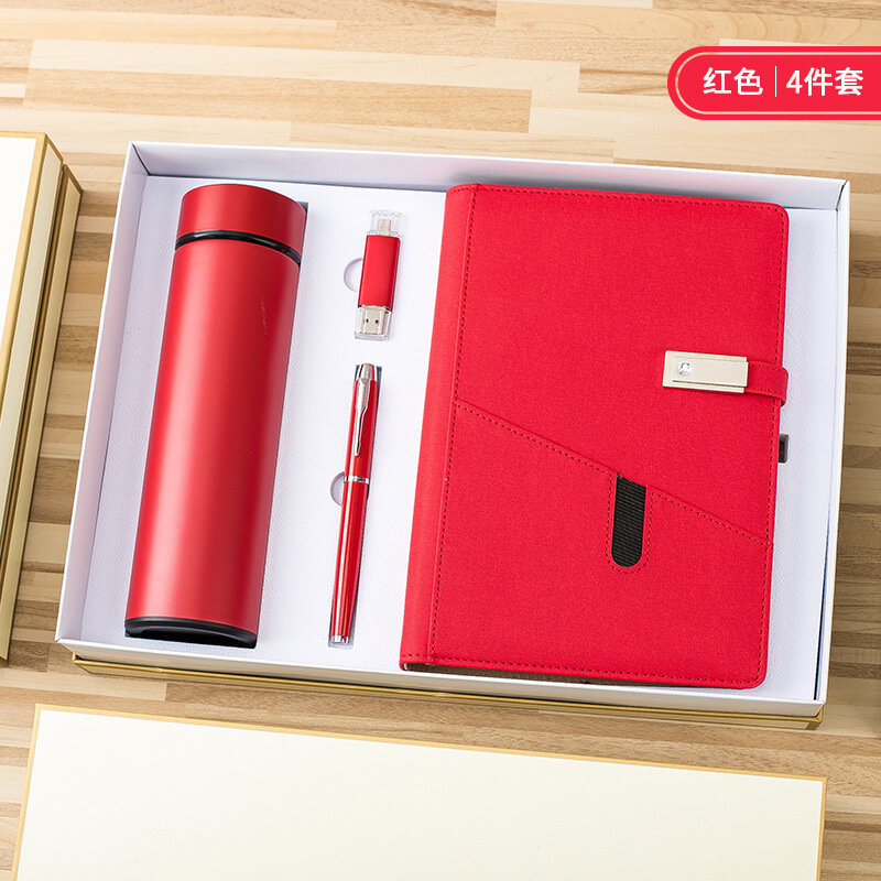 Подарочный блокнот, с блоком питания и U-диском, красный