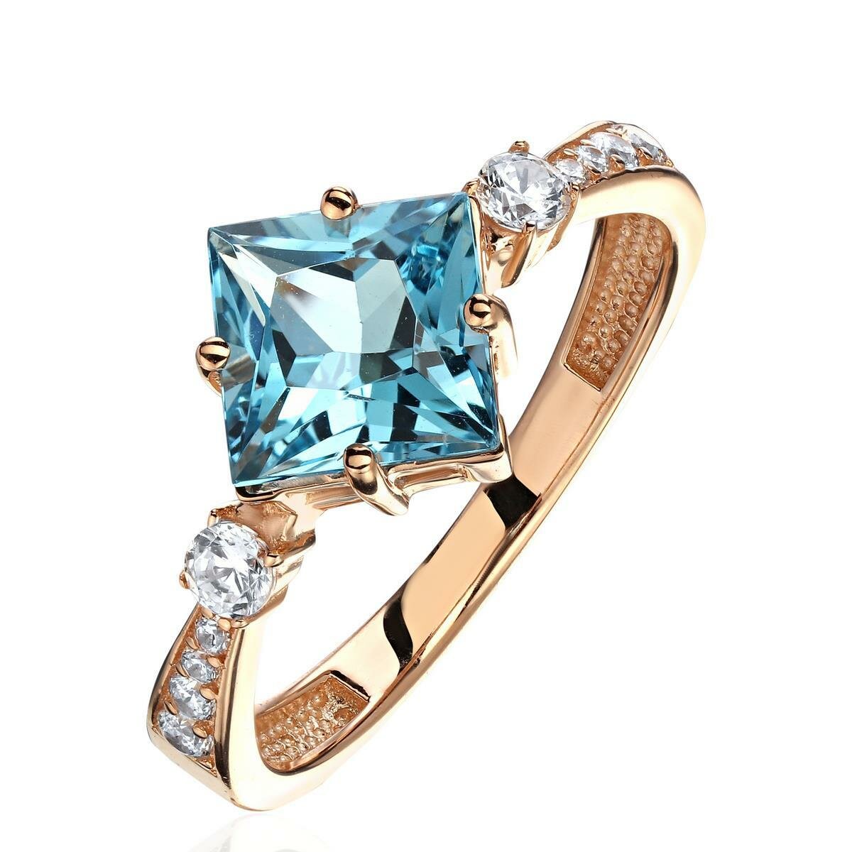 Кольцо, красное золото, 585 проба, родирование, фианит, топаз