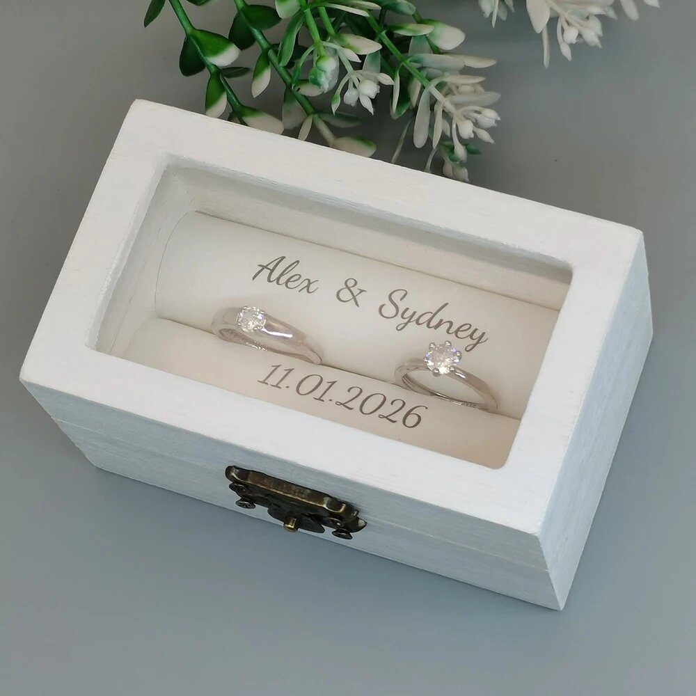 Деревянная персонализированная коробка для обручальных колец Оливковый
