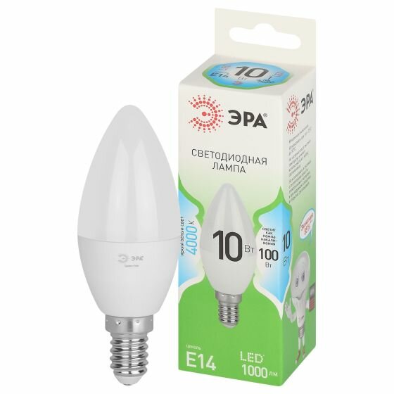 Лампочка светодиодная ЭРА GREEN LINE LED B35-10W-840-E14 GL E14 10 Вт свеча яркий белый свет