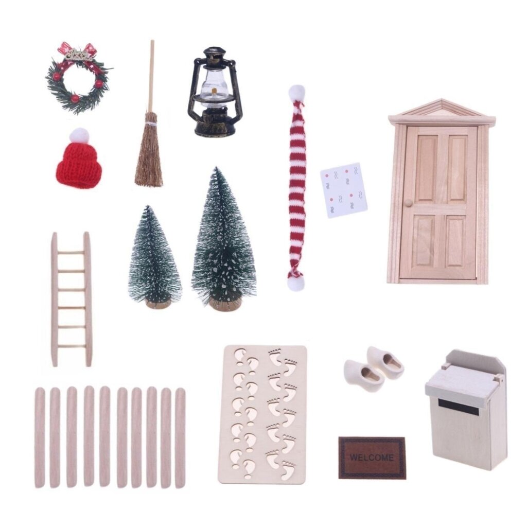Кукольный Домик Миниатюрный Эльф Дверной Венок Рождественский Декор Набор Волшебной Деревянной Мебели Сказочный Сад Сцена Модель Детская Ролевая Игра