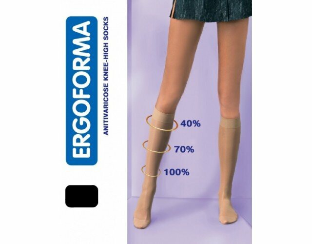 Гольфы Ergoforma женские, антиварикозные,2-го класса компрессии, с широкой резинкой, OPT 321 (2 класс, Ergoforma, Гольфы, 1 размер, Черный)