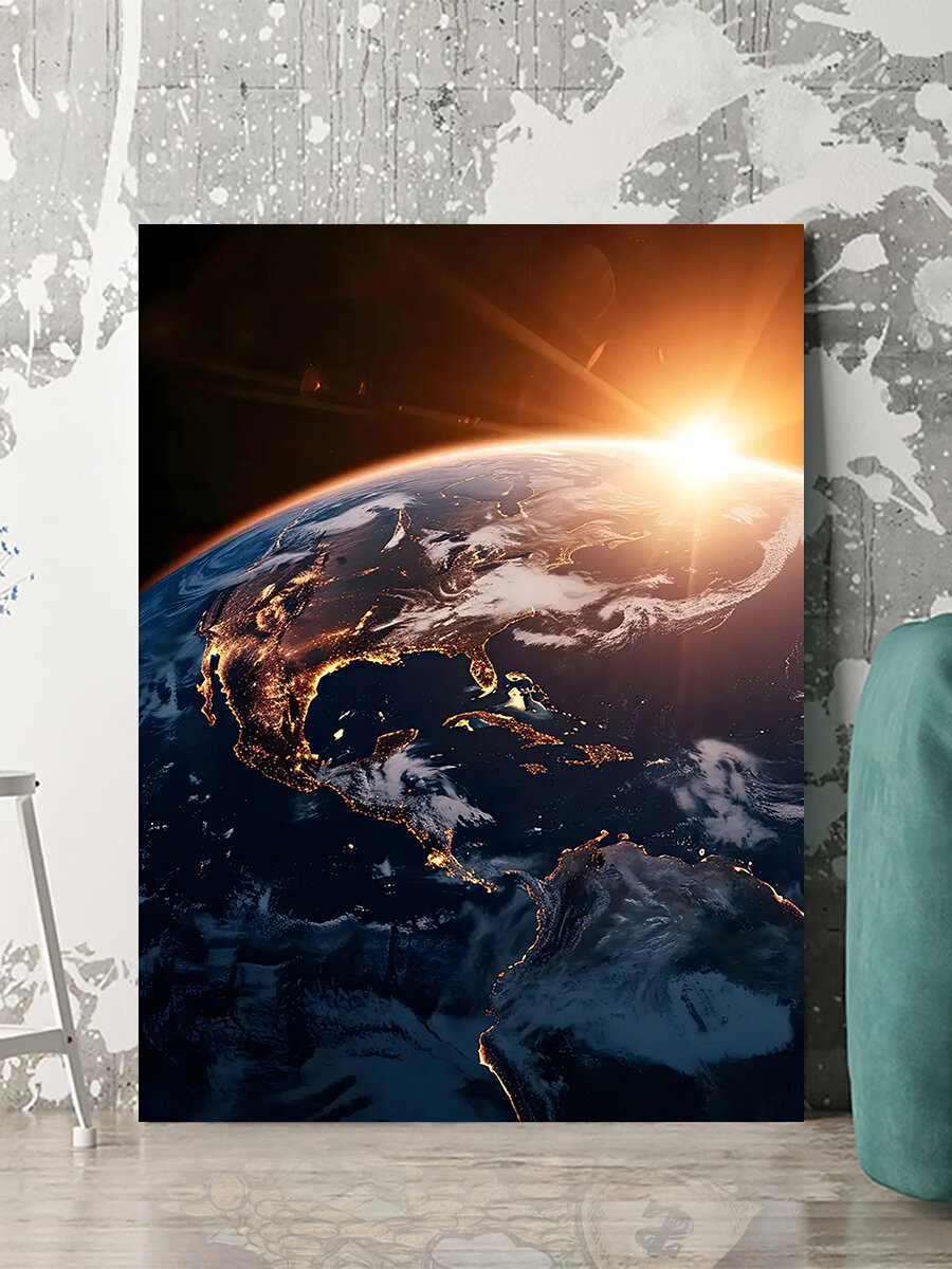 Картина на стену для интерьера - "Планета Земля, космос", 30х40 см.