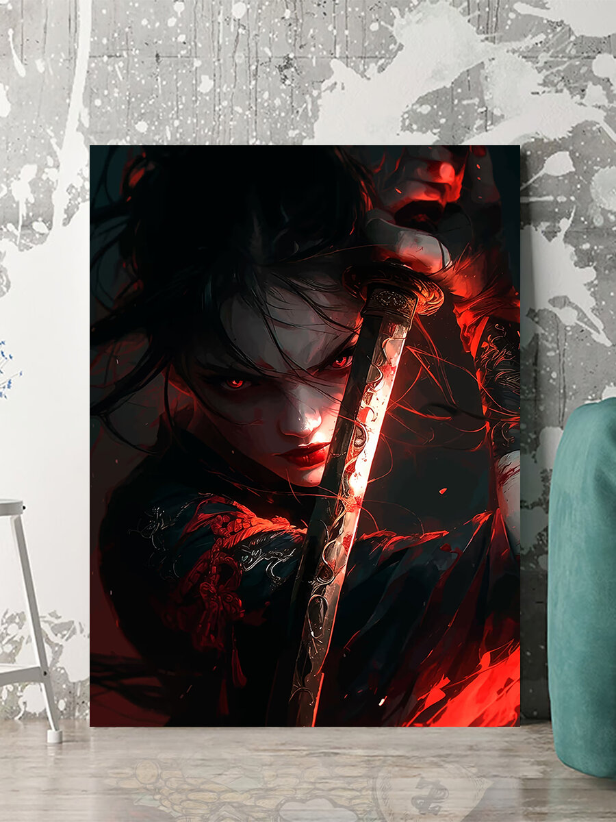 Картина интерьерная на стену - "Девушка, японский стиль", 50х70 см.