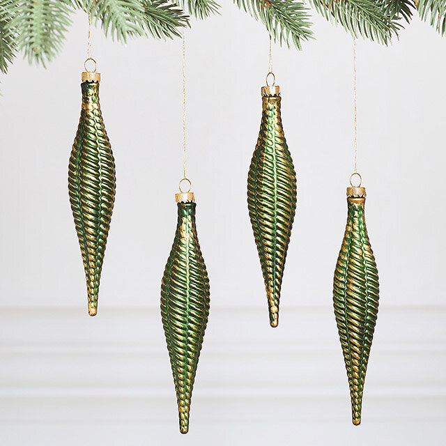 Елочная игрушка Сосулька Fattura Coste - Antique Green 15 см, 4 шт, пластик, Winter Deco, 1000535