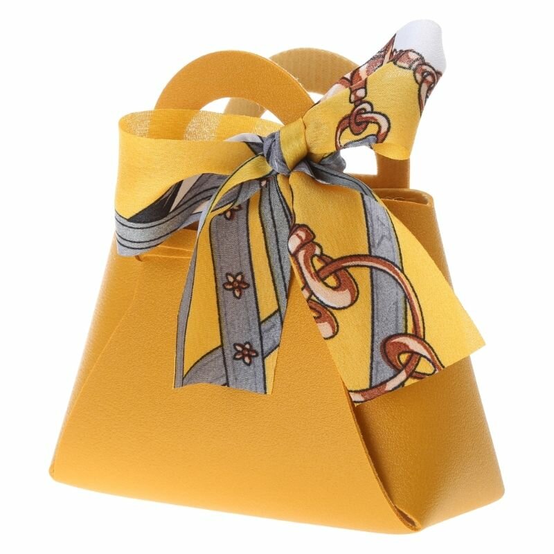 10 шт, кожаная свадебная подарочная коробка для конфет-желтая с лентой