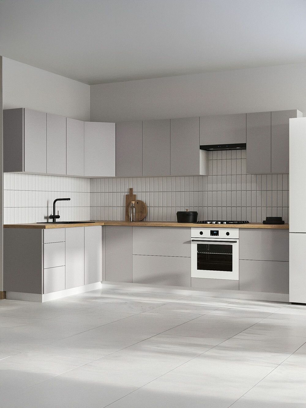 Кухонный гарнитур угловой Тандем 3х1.8 м, мебель для дома и кухни, Белый / Нео