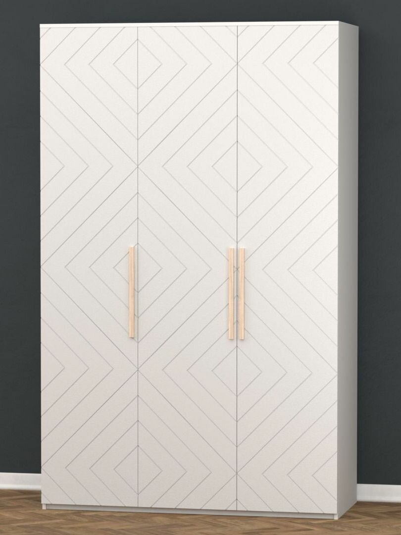 Шкаф для одежды распашной трехстворчатый Копенгаген Белый / Белый матовый (12 Стульев)