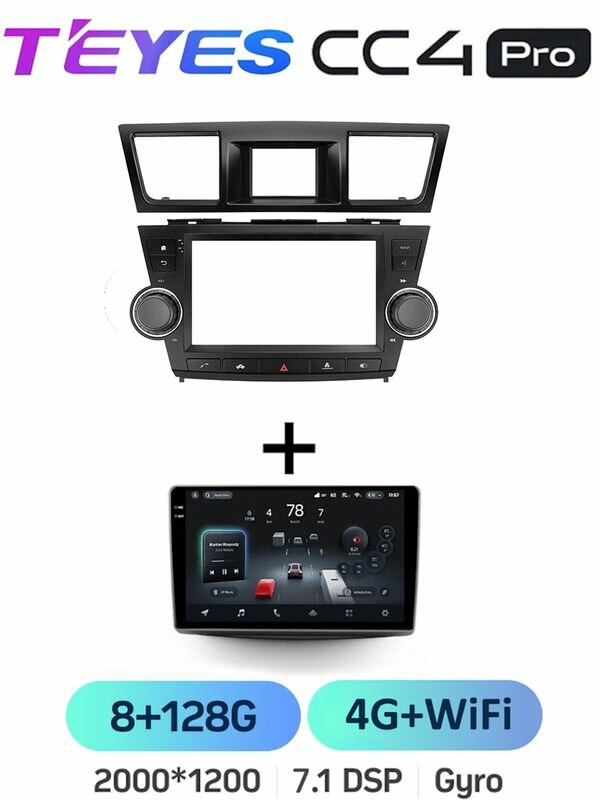 Магнитола Teyes CC4 Pro 8/128 Gb 9 дюймов для Toyota Highlander 2 XU40 2007-2013 F3