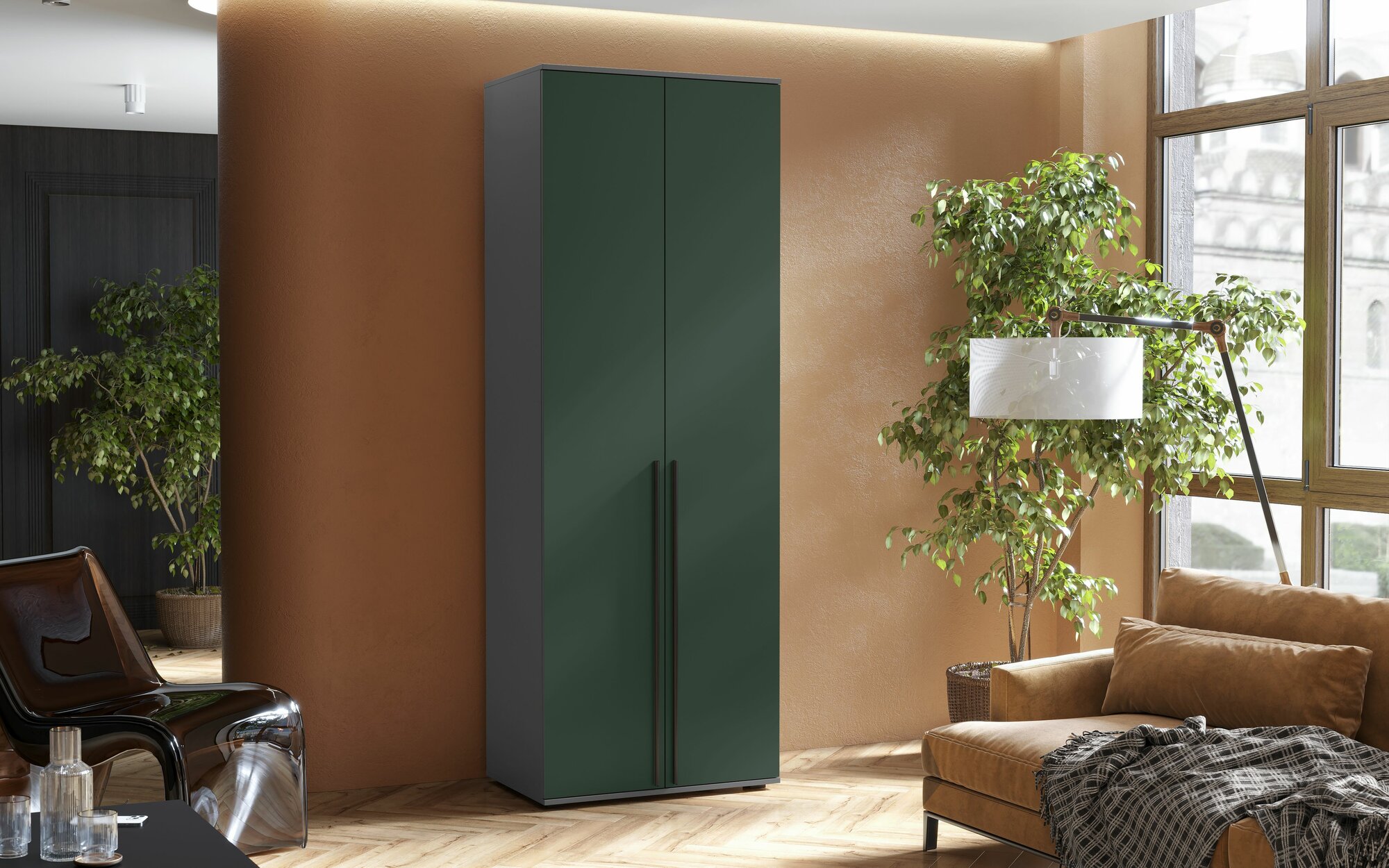 Шкаф МиФ Норд, ЛДСП, изумрудно-графитный, 2 двери, с полками