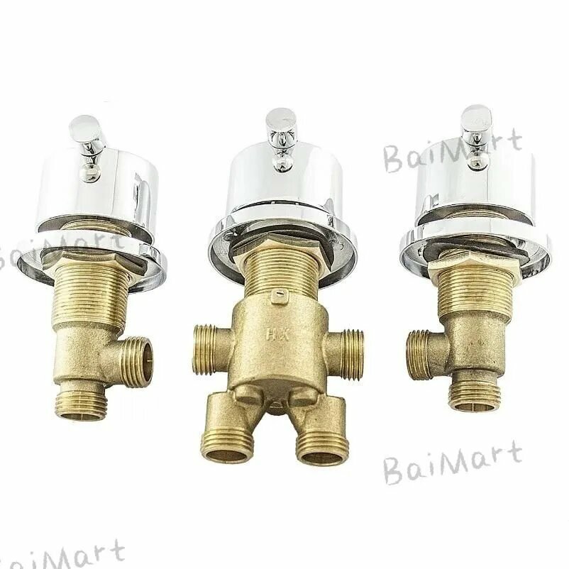 Смеситель на борт ванны (джакуза) KR-V/PRV-2. Комплект переключатель на 2 режима (душ / ванна), кран холодной и горячей воды. Подключение - резьба 1/2". Диаметр отверстий 30 мм.