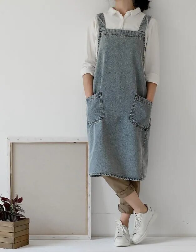 Фартук джинсовый / Фартук рабочий универсальный для повара бармена творчества бариста официанта барбера / продавца повара кондитера флориста кухонный рабочий