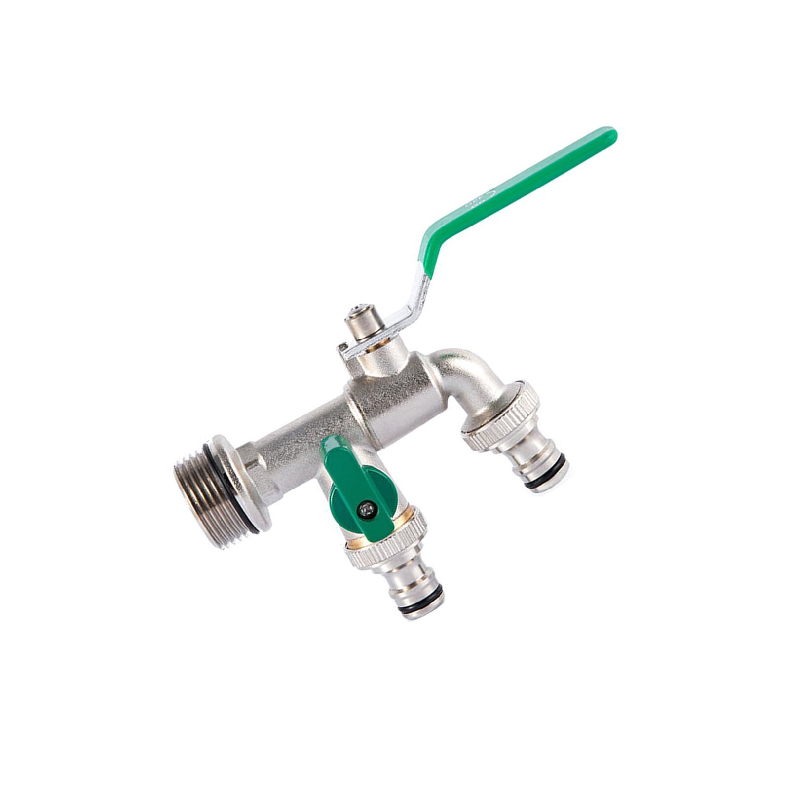 Двойной кран 1 дюйм и 1 * 3/4 дюйма выход с утолщенным выпускным клапаном, съемный для садовой питьевой воды сельскохозяйственных культур с зеленой ручкой