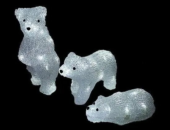 Светящиеся акриловые фигурки полярное семейство, 3 шт, белые, 40 холодных белых LED-огней, 26 см, таймер, батарейки, уличные, Kaemingk (Lumineo)