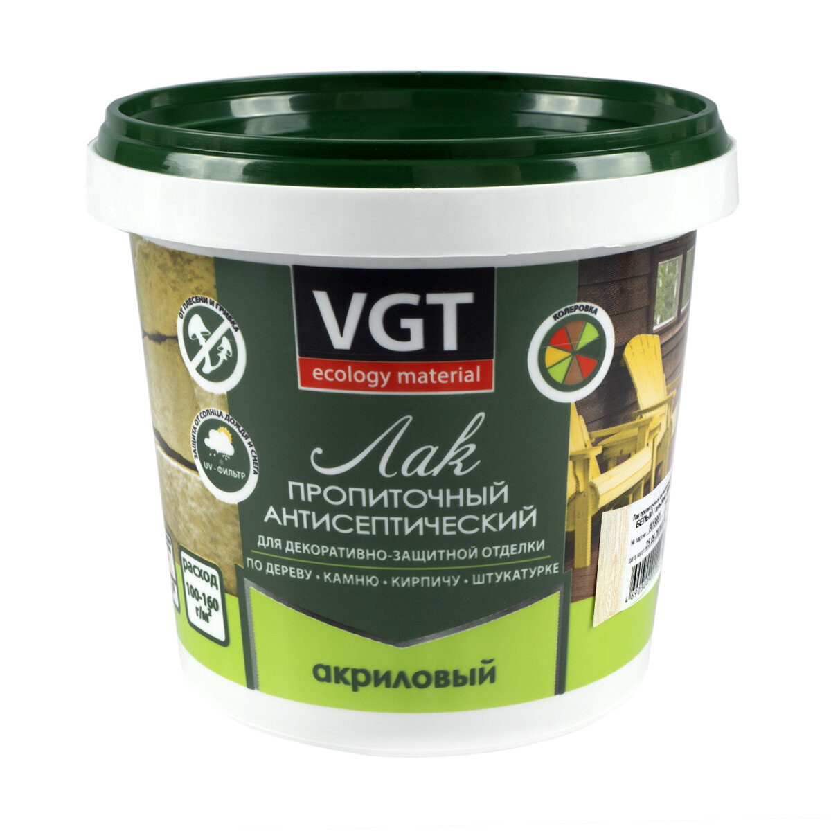 Лак пропиточный VGT антисептический, акриловый, белый, 0.9 кг