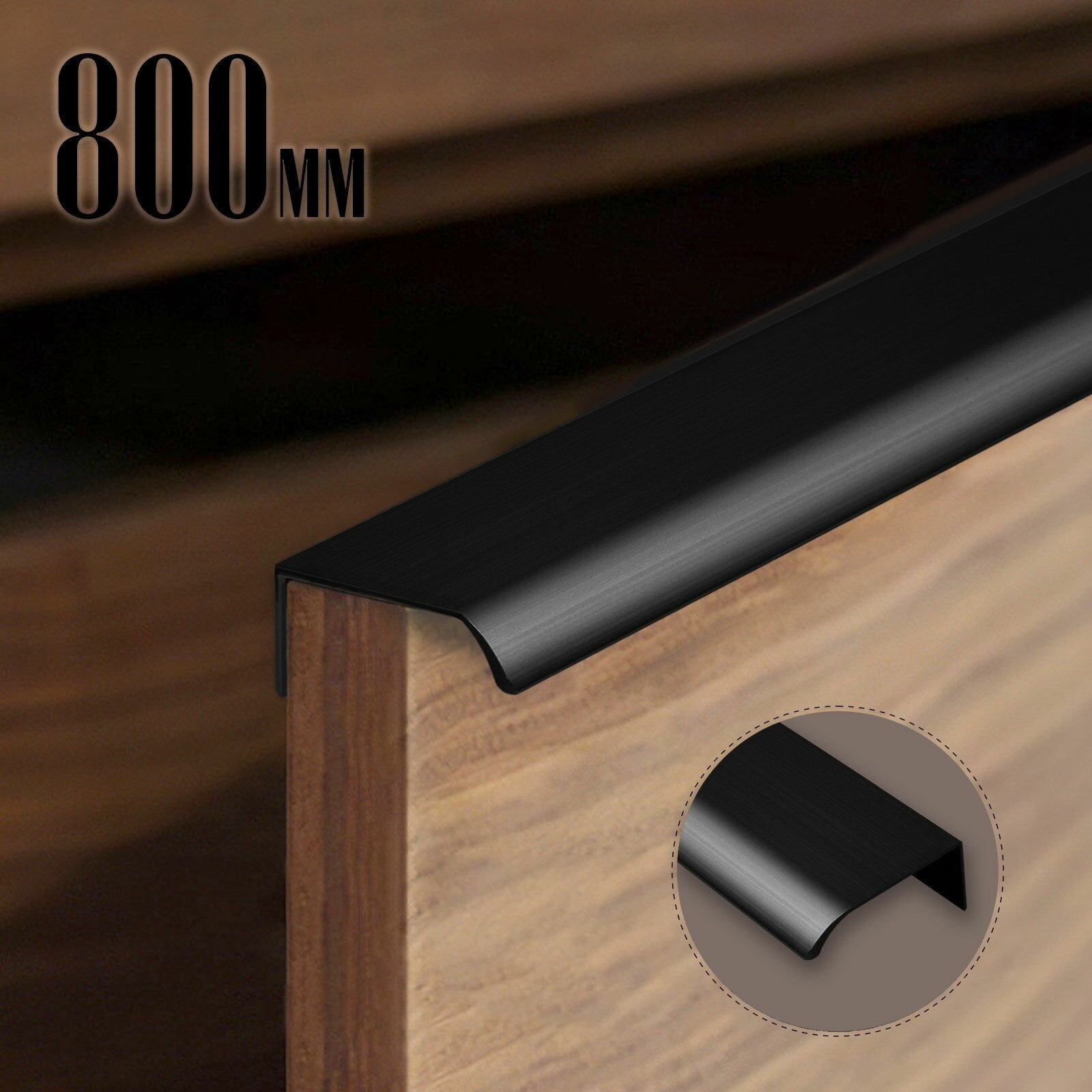 Ручка торцевая RT002BL, L=800 мм, м/о 768 мм, цвет черный, форма: г-образная