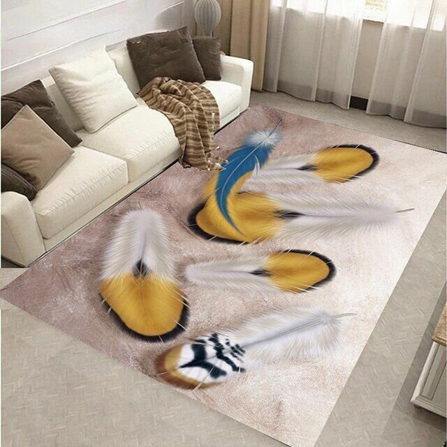Ковер безворсовый 80х120см, ковер прикроватный, коврик придверный, ковер для кухни "Листья и перья"