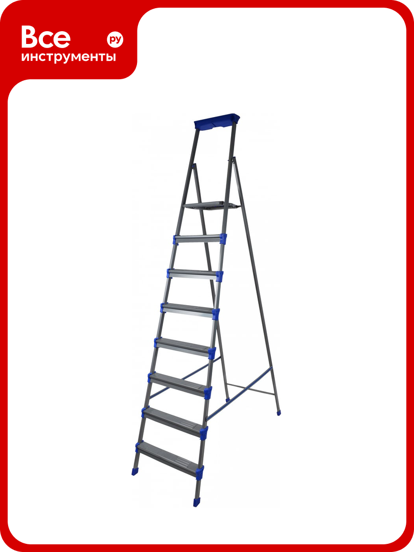 Стальная стремянка, с лотком для инструмента, 8 широких ступеней Nika СМ8