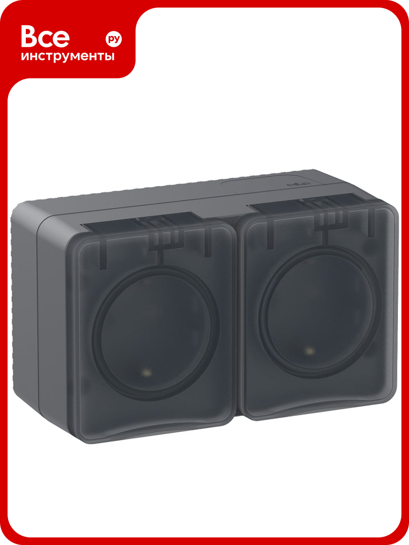 Двойная розетка Systeme Electric AtlasDesign PROFI IP54 открытой установки с заземлением со шторками 16А 250B ATN544026 для открытого монтажа