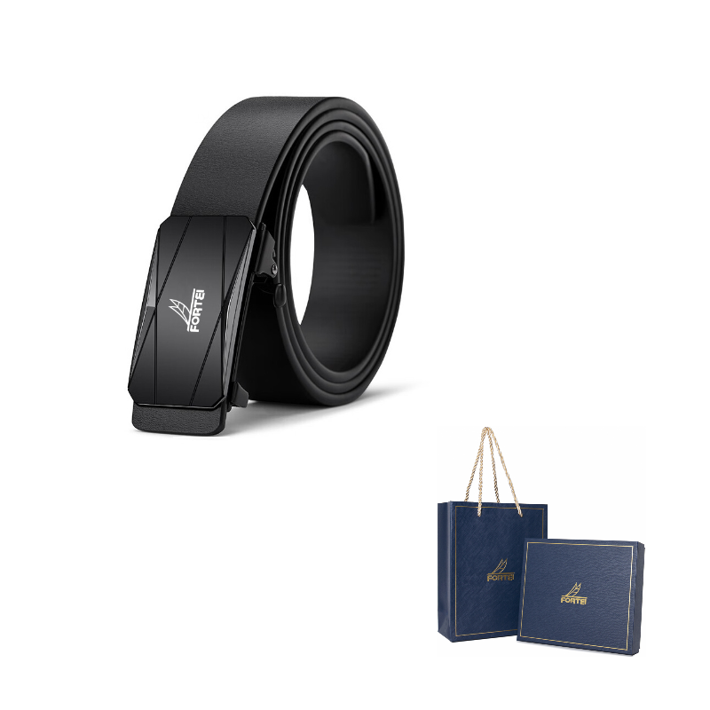FORTEI Cow Leather Belts Men's Black Width 3.5cm Gift Box Set 115CM