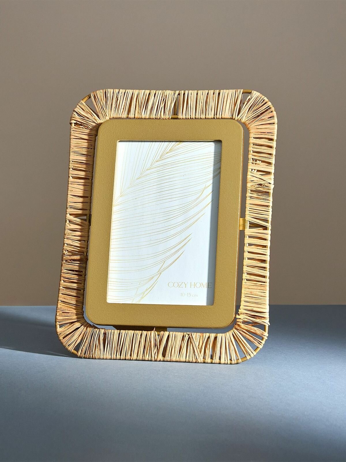 Фоторамка "Raffia" 18х1,3х23 см, цв. золотой/бежевый, рафия/металл