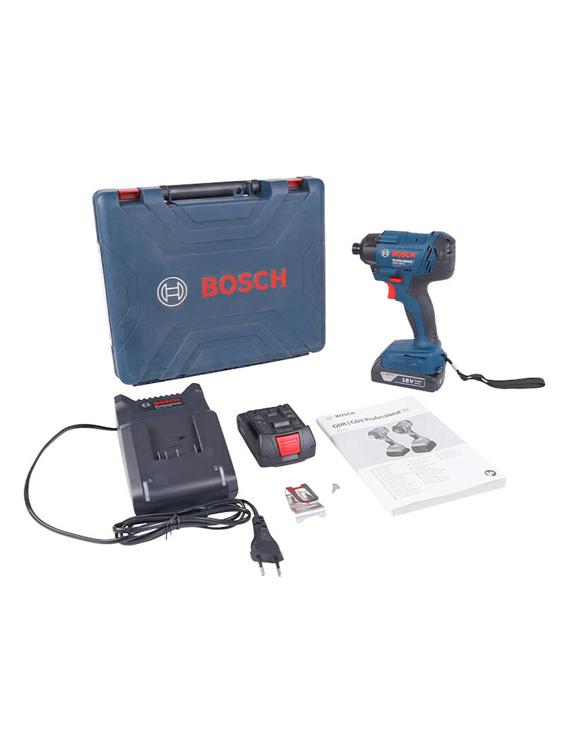 Гайковерт Bosch GDR 180-LI, 160Нм, для профессионалов, 2 АКБ, синий