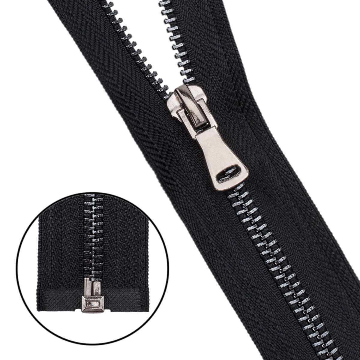 Молния металлическая разъемная Т5 (черный никель), 60 см (580 черный), 5 шт