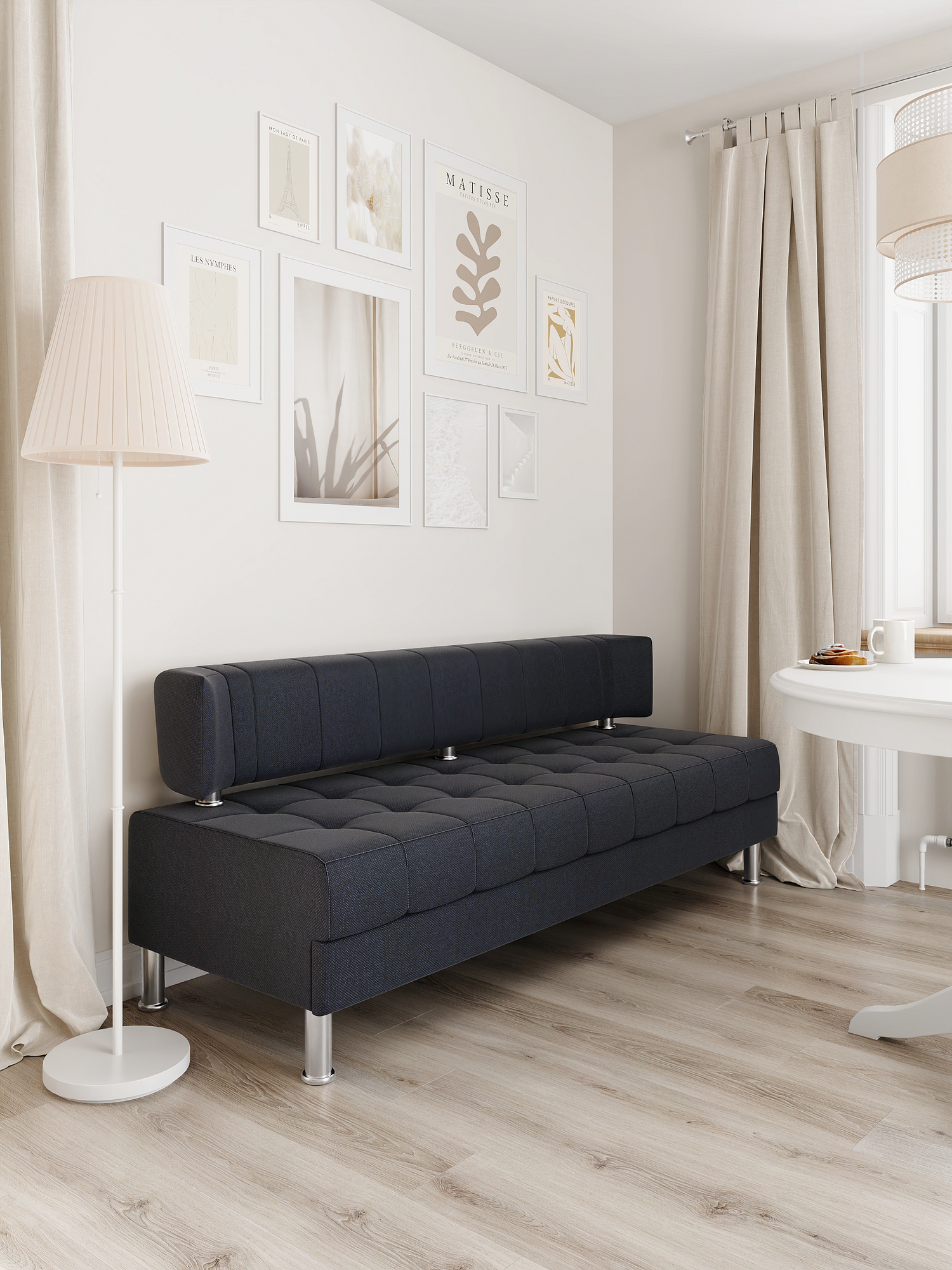 Диван прямой прага 190х67х77 см, нераскладной, темно-серый, рогожка