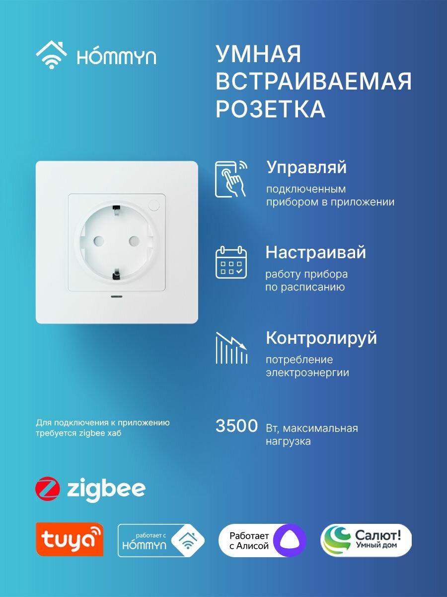 Розетка умная встраиваемая HOMMYN zigbee RKNWOZ01W
