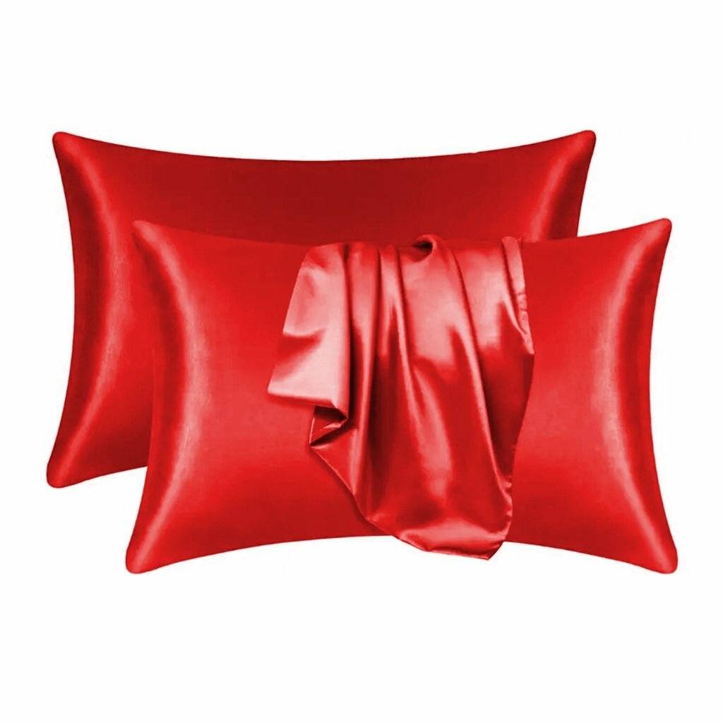 (1 пара) наволочки из атласа Ice Silk Satin - красные