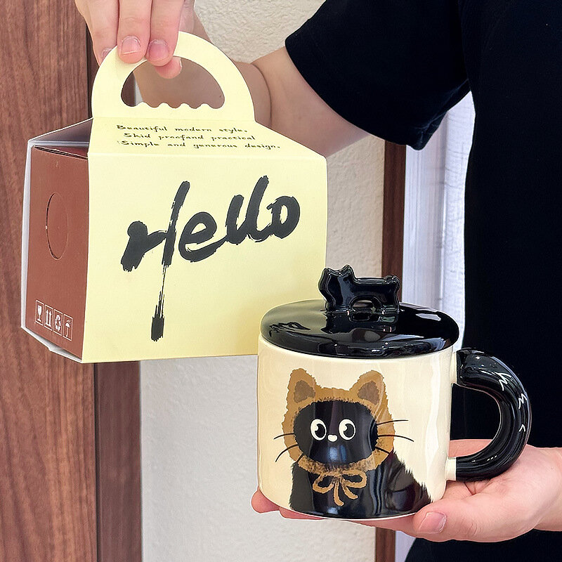 Кружка Cute cat room с крышкой, подарочная коробка, подарок 360 мл