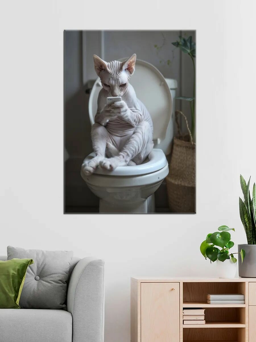 Картина на стену "Кот на унитазе", 50х70 см