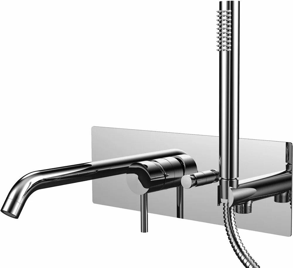 Встраиваемый смеситель для душа и ванны Paffoni Light LIG001CR С внутренней частью, с лейкой, с изливом, латунный, из нержавеющей стали, рычажный, настенный, хром, глянцевый, с керамическим картриджем