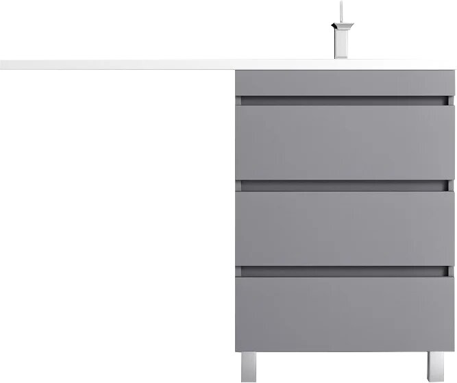 Тумба с раковиной Style Line Даллас Леон 120 R под стиральную машину, напольная, 120,2 см, серая, глянцевая, из МДФ, с ящиками, раковина для ванной, из искусственного камня, прямоугольная, с сифоном