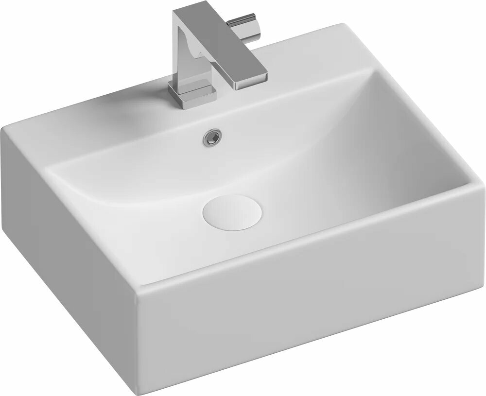 Накладная раковина Ceramicanova Element CN6040 50 фарфоровая, без отверстия под смеситель, со сливом-переливом, раковина для ванной, 50 см, прямоугольная, белая