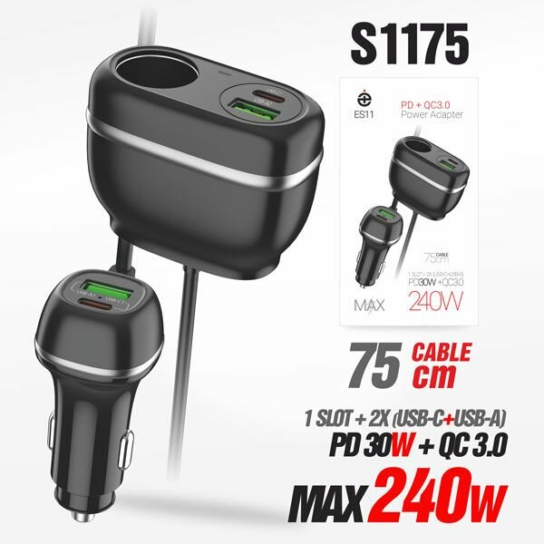 Автомобильное зарядное устройство deespi ES11 для телефона, разветлитель 240W, зарядка в прикуриватель быстрая