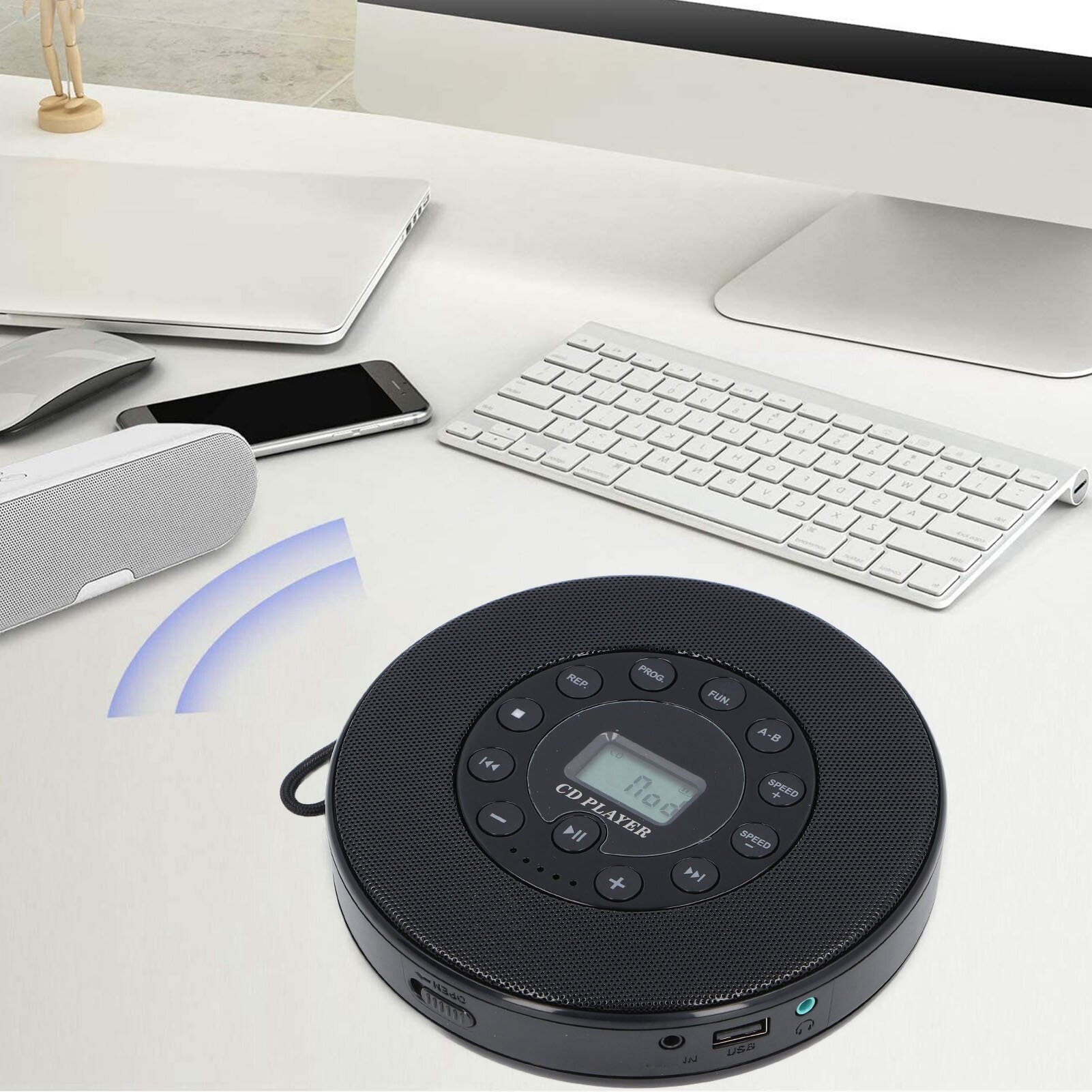 Портативный CD-плеер Bluetooth с динамиком Anti Skip CD-плеер для автомобиля Совместимость с MP3 Поддержка записи на USB Встроенный микрофон Черный