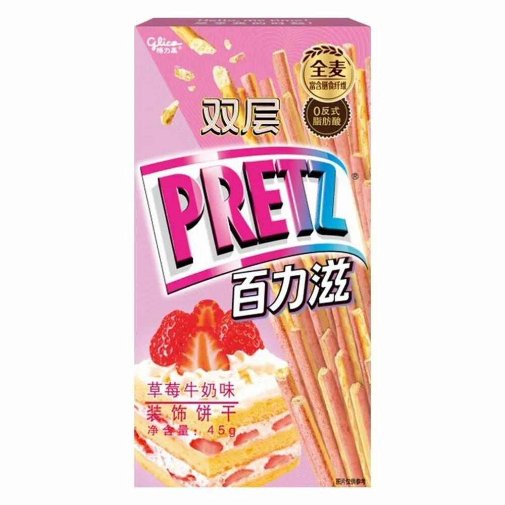 Хлебные палочки Glico Double Pretz Strawberry Milk со вкусом десерта с клубникой и молоком (Китай), 45 г